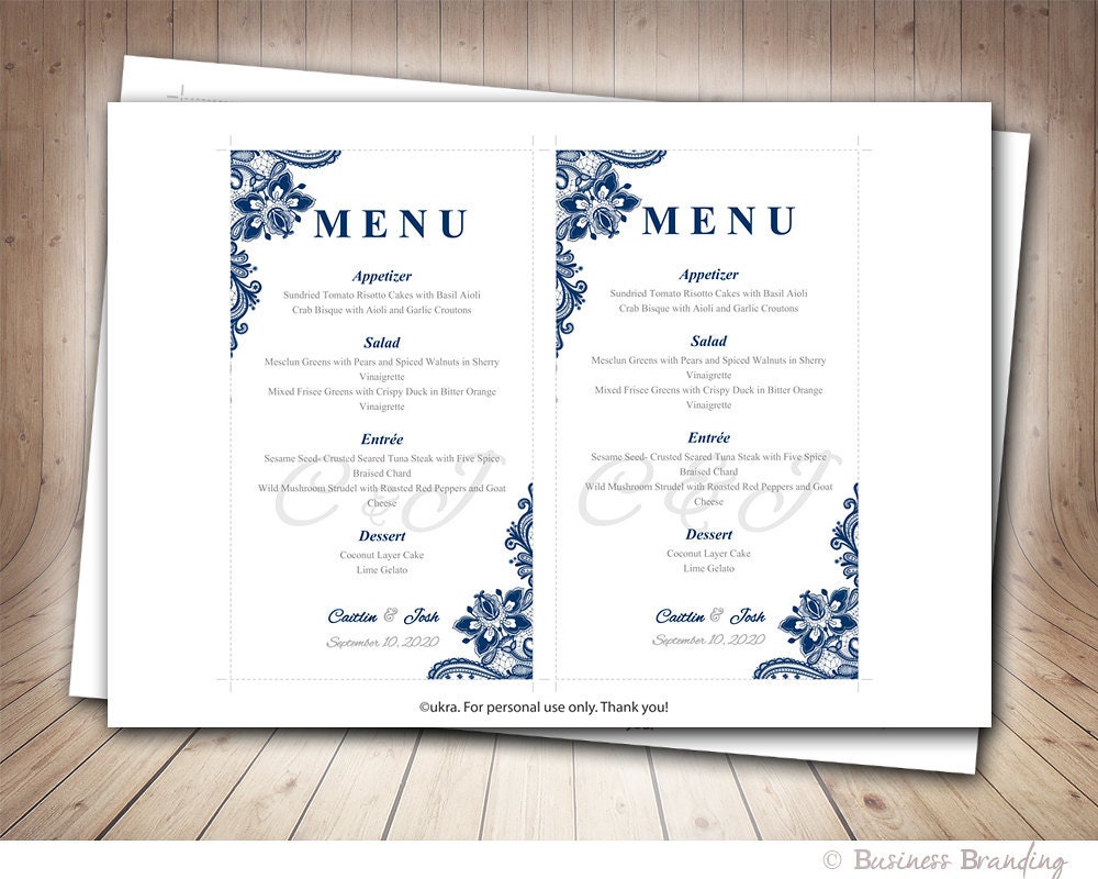 Navy Blue Wedding Menu Card Template,lace Wedding Menu Template,instant ...