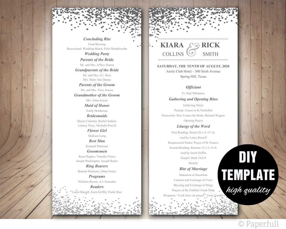 Silver Wedding Program Template,wedding Programs Instant Download ...