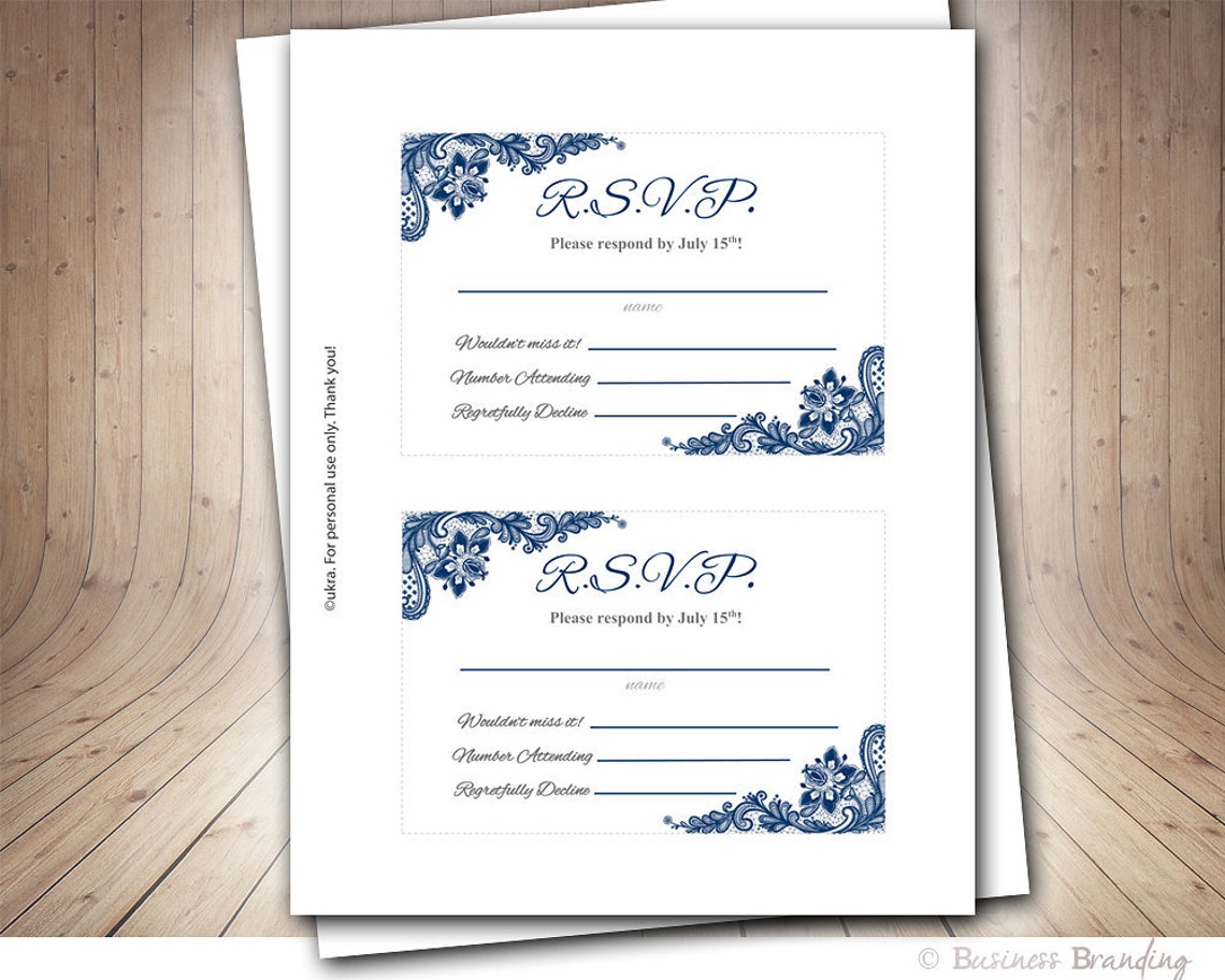 Navy Blue Wedding RSVP Template,blue Lace Wedding Response Card ...