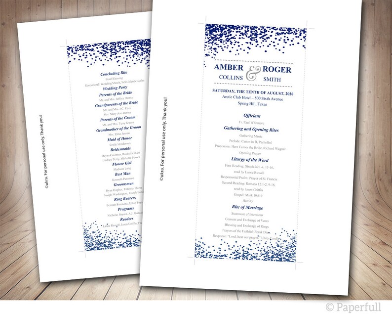 Modern Wedding Program Template,navy Blue Program Template,blue Wedding ...