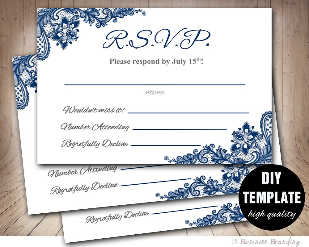 Navy Blue Wedding RSVP Template,blue Lace Wedding Response Card ...