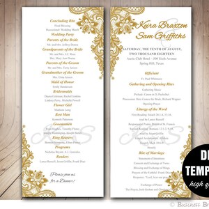 Gold Wedding Program Template DI Instant Download Elegant - Etsy