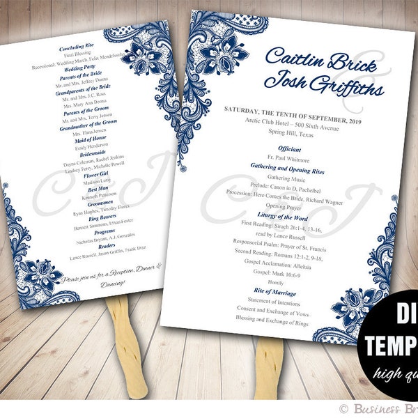 Navy Blue Wedding Fan Template - Etsy