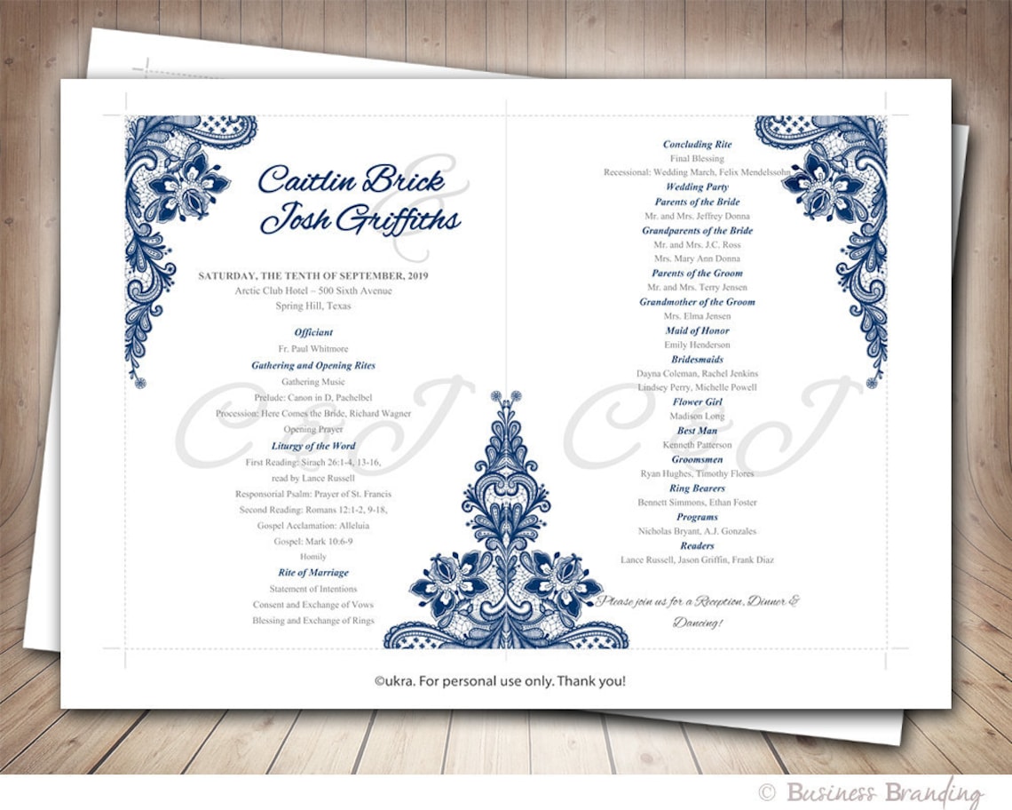 Blue Wedding Programs FAN Template DIY Instant Download,printable ...