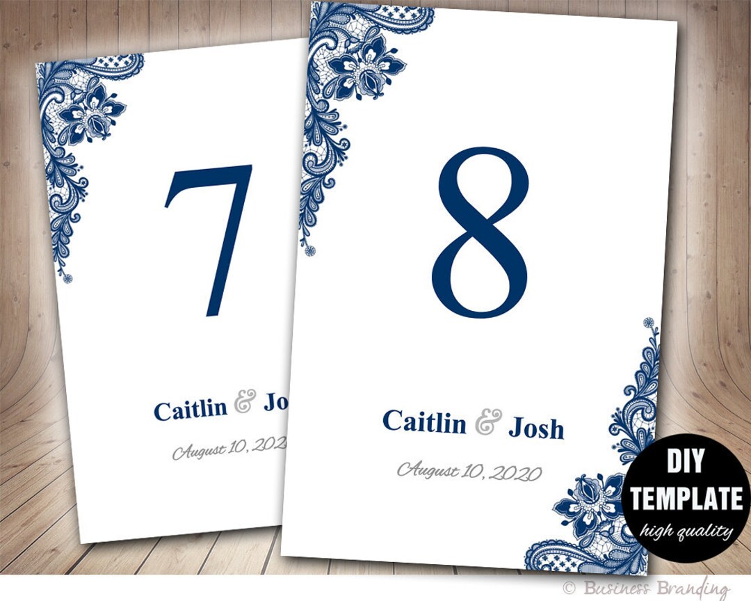 Diy Navy Blue Table Card Template, Wedding Table Card,frame Insert,lace ...