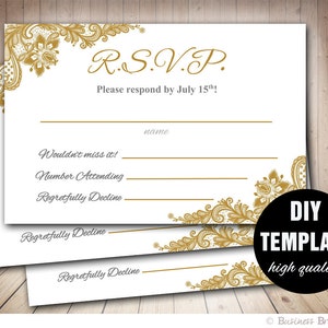 Gold Wedding RSVP Template Diy,instant Download Printable RSVP Wedding ...
