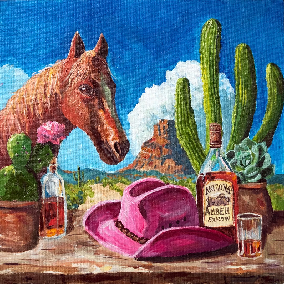 Horse Original Painting Western Cowboy Artwork Quirky Fun Art One of a ...
