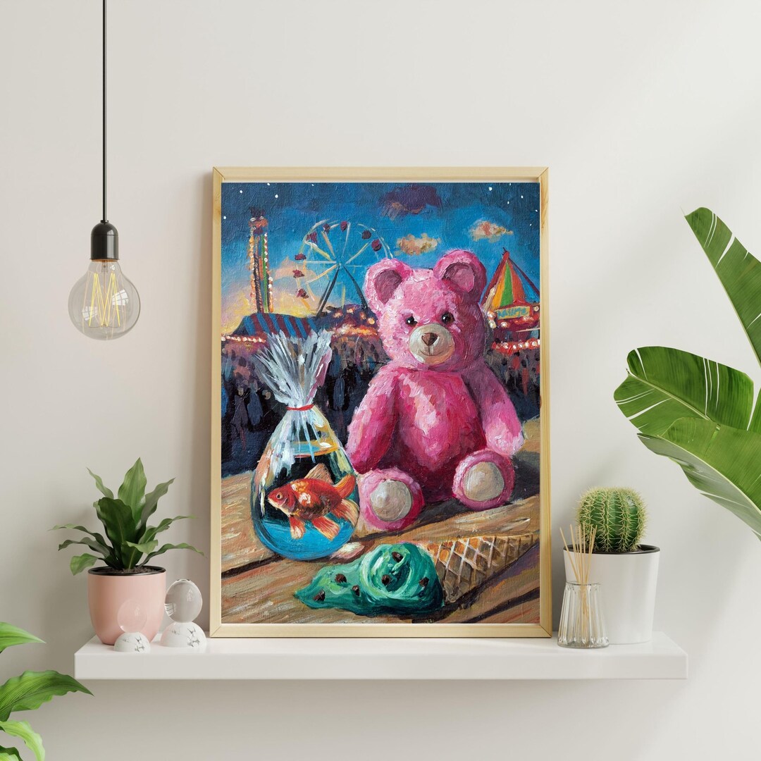 Teddy Bear Fine Art Print Fun Colourful Wall Decor Quirky Original ...