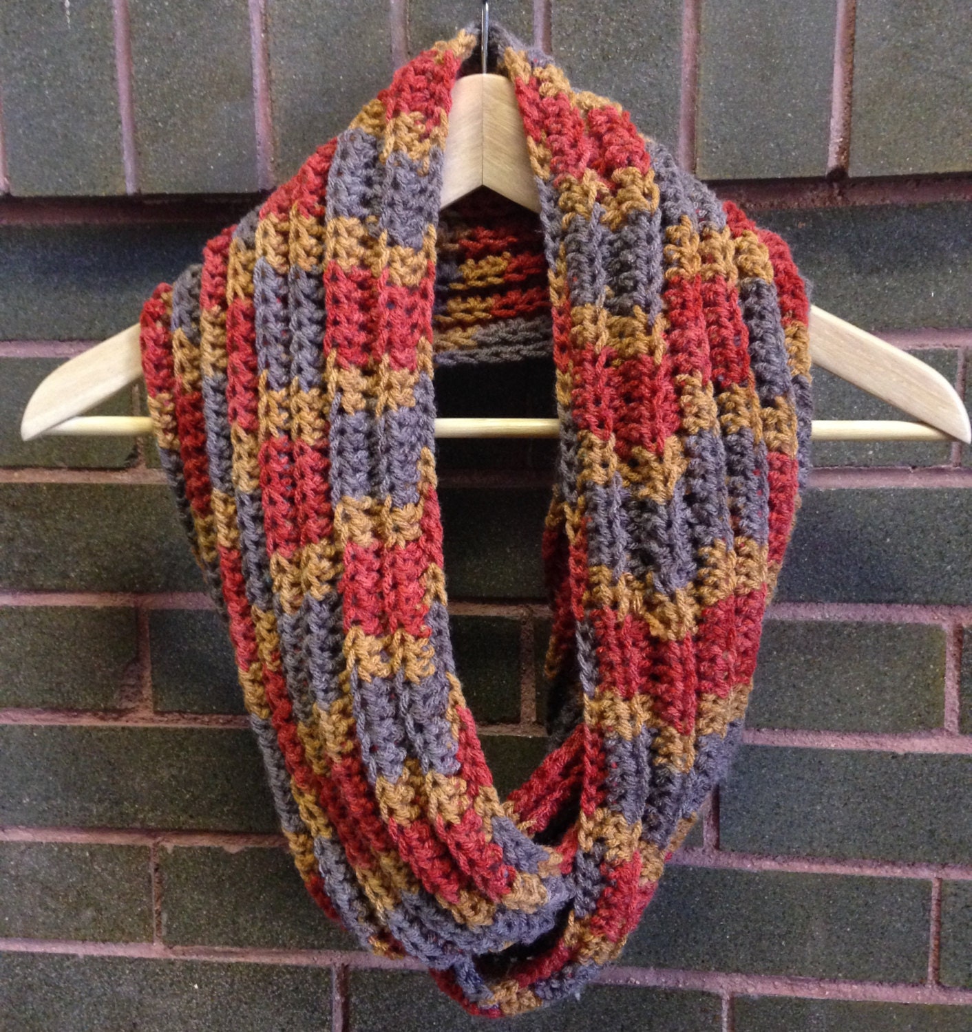 Knit-like Crocheted Infinity Scarf multicolored | Etsy