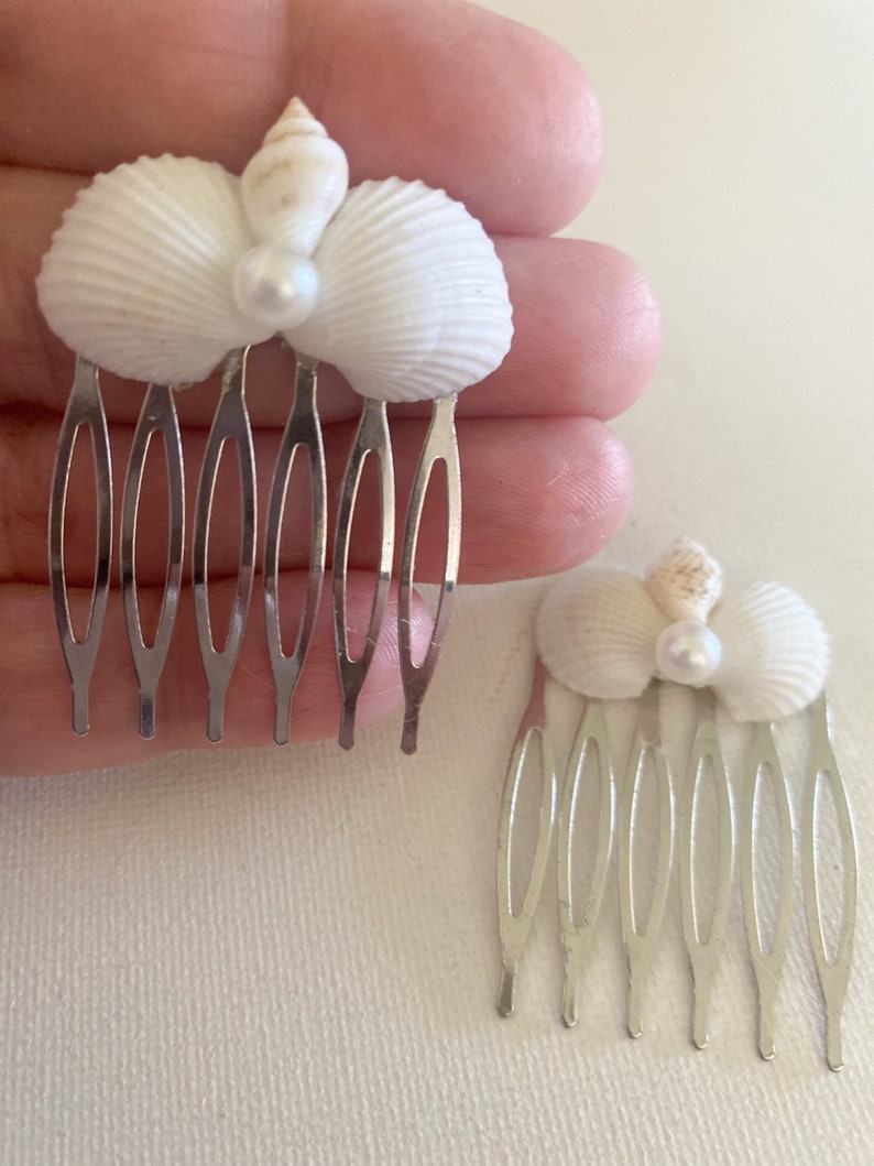 Silver Mermaid Hair Combs Set Natural Shells Pearls Handmade - Etsy