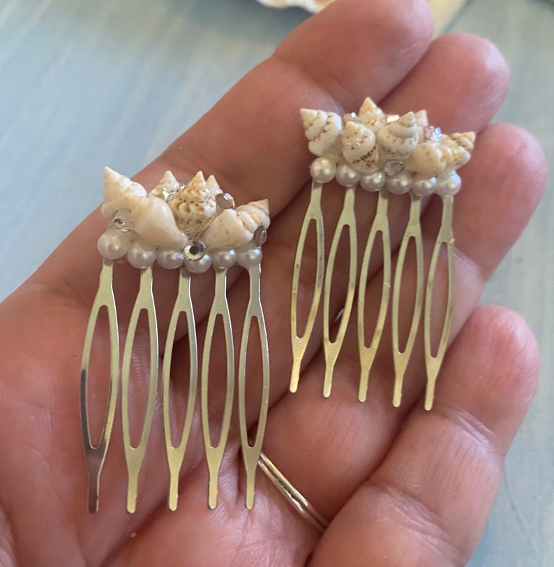 Silver Mermaid Hair Combs Natural Shells Pearls Embellished - Etsy