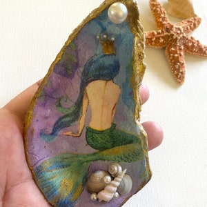 Mermaid Ring/trinket Holder, Decoupaged Oyster Shell Dish, Coastal ...