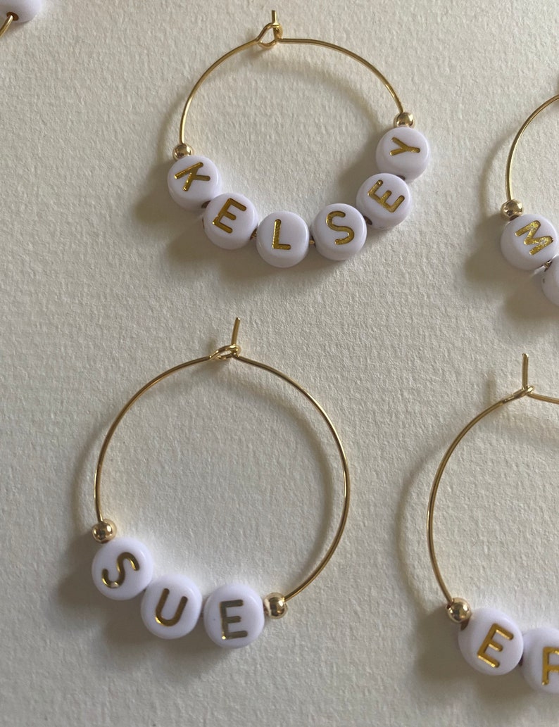 Personalized Wine Glass Charms: Gold Tone Name Hoops, Set of 6 - Etsy