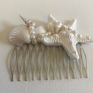 Starfish Seashells Hair Comb, Embellished With Pearls, Painted Pearl ...