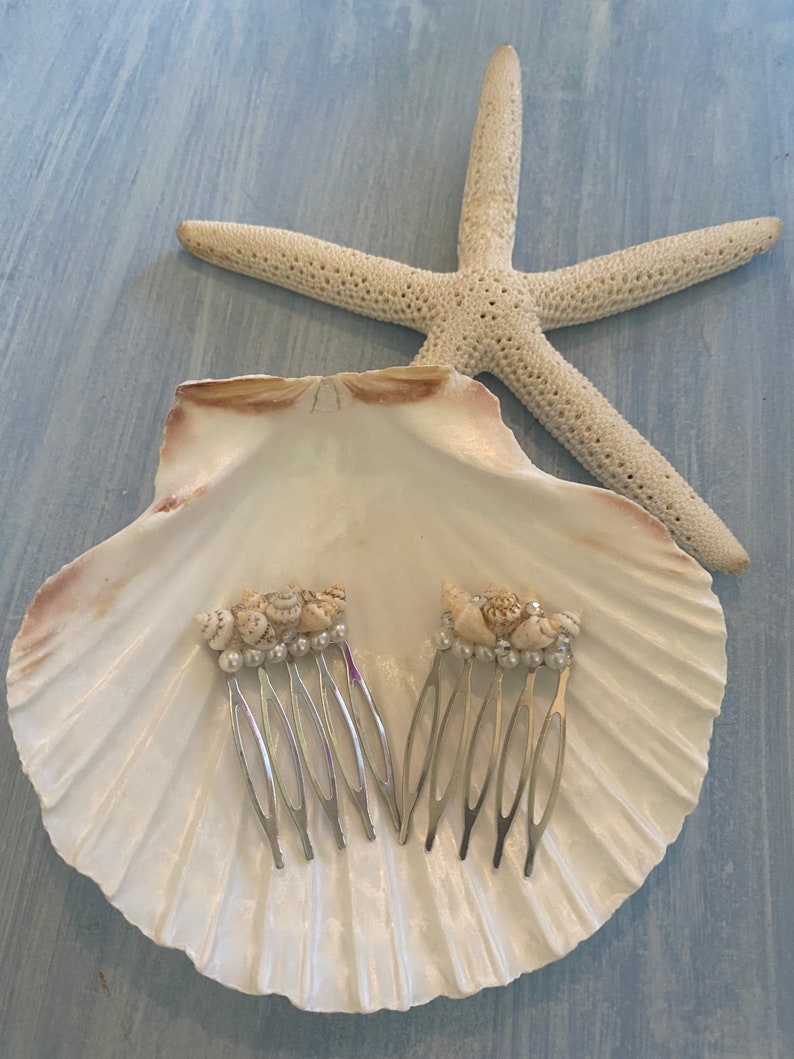Silver Mermaid Hair Combs Natural Shells Pearls Embellished - Etsy