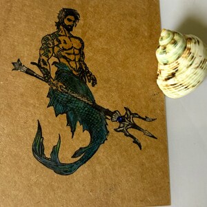 Handmade Merman Card, Merman Trident Ocean Theme Note Card, Colored ...