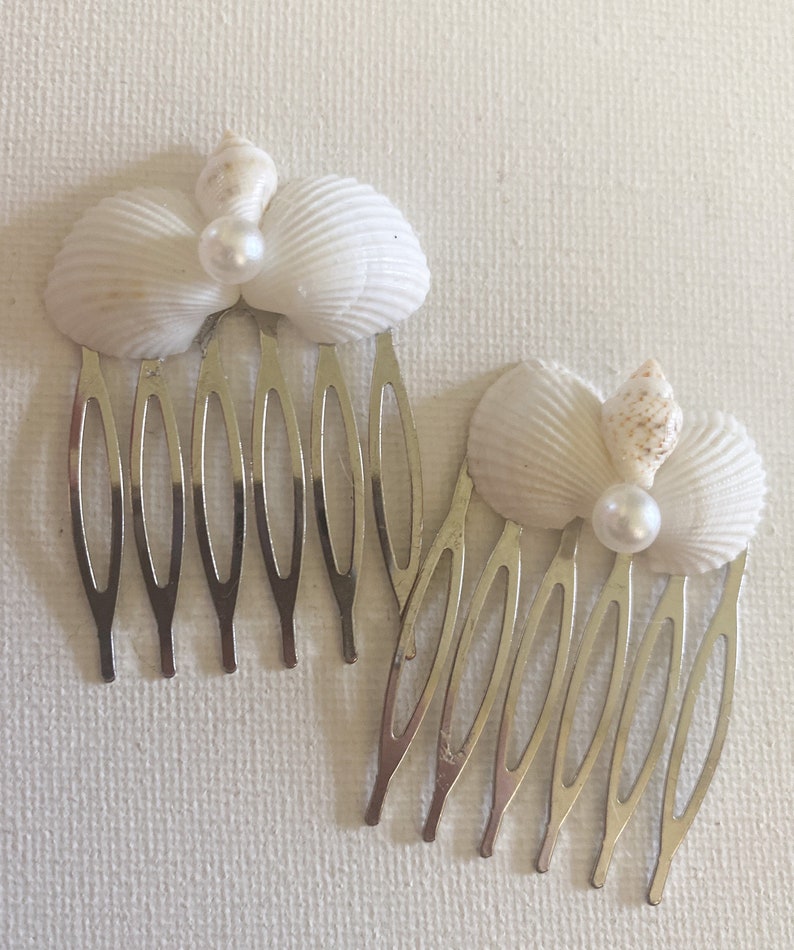 Silver Mermaid Hair Combs Set Natural Shells Pearls Handmade - Etsy
