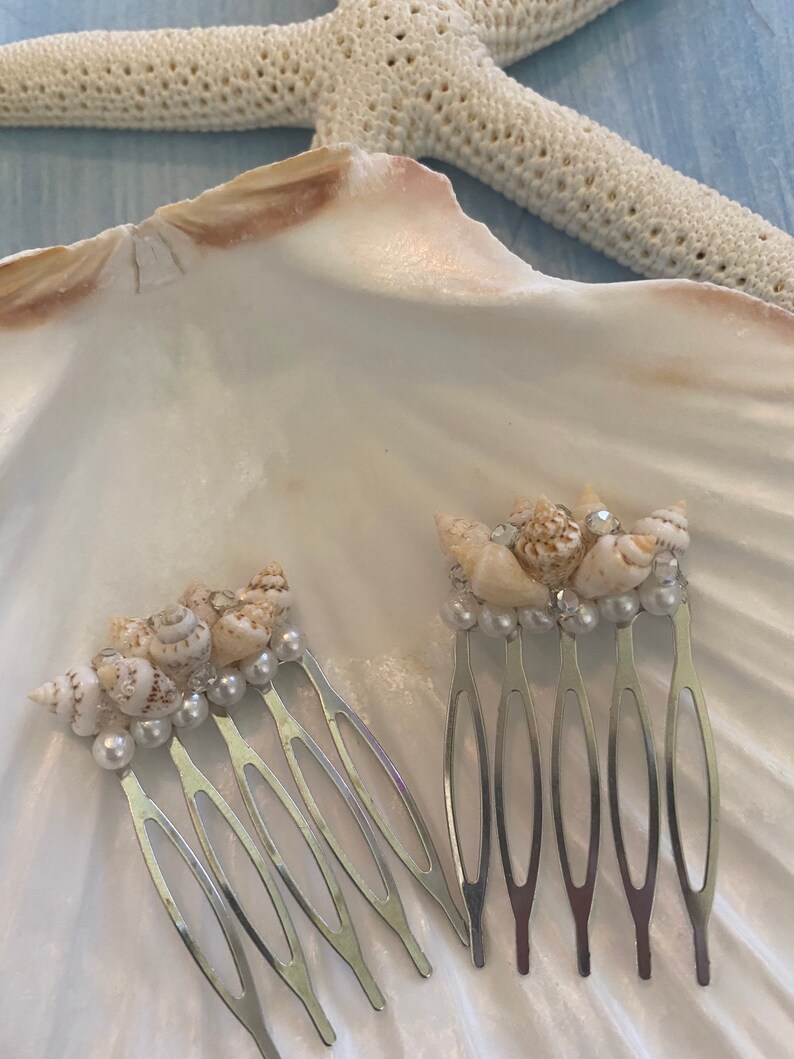 Silver Mermaid Hair Combs Natural Shells Pearls Embellished - Etsy