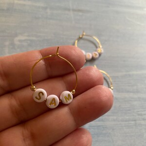 Personalized Wine Glass Charms, 6 Gold Tone Hoops, Lettering White ...