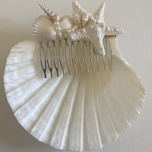 Starfish Seashells Hair Comb, Embellished With Pearls, Painted Pearl ...