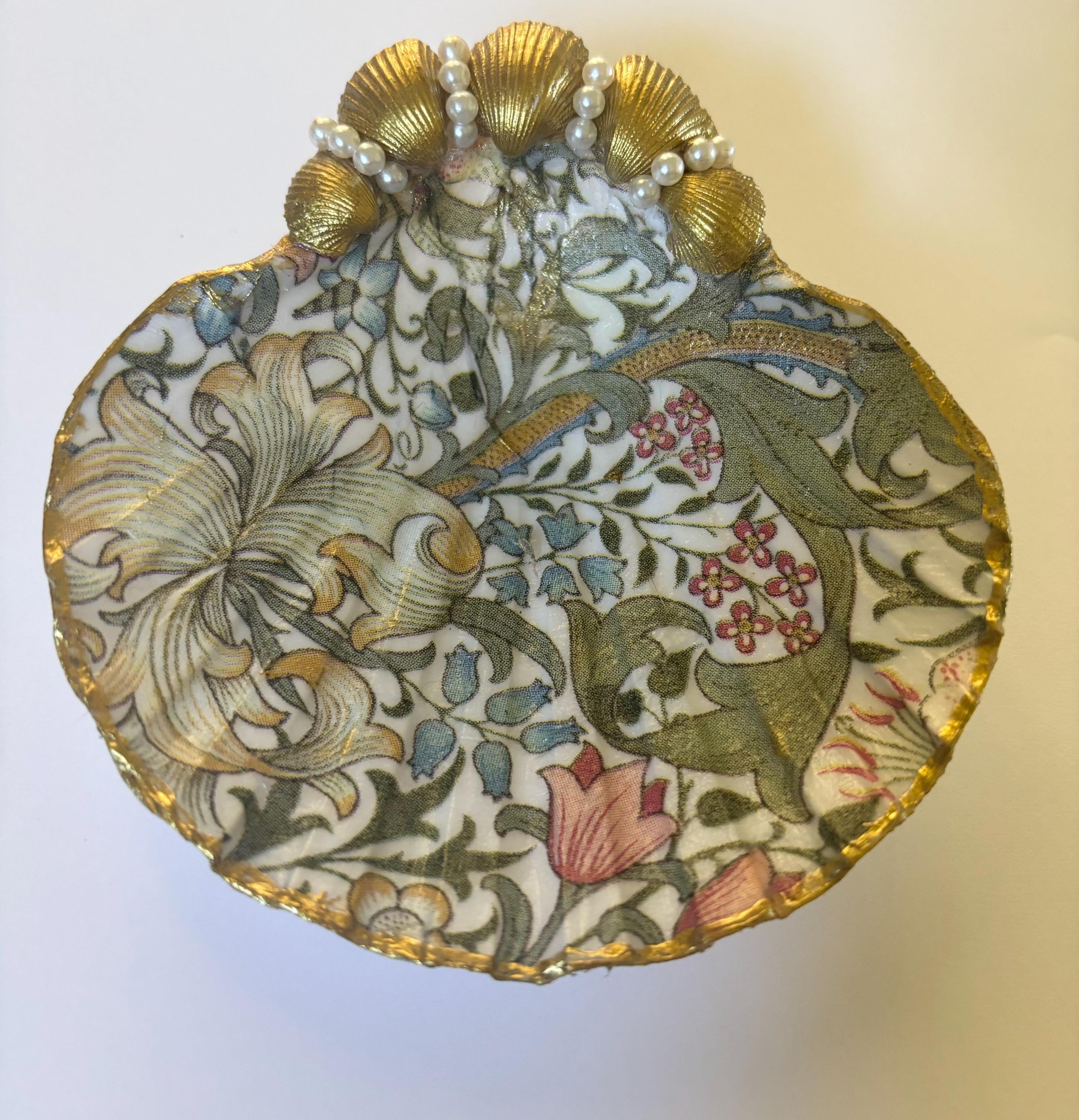 Lily Floral Trinket Holder, Willian Morris Decoupage Shell, Ring Dish ...