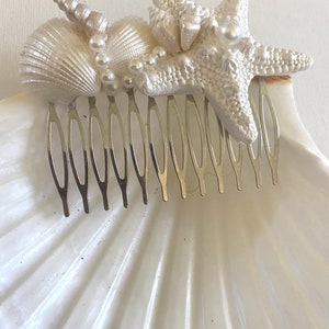 Starfish Seashells Hair Comb, Embellished With Pearls, Painted Pearl ...