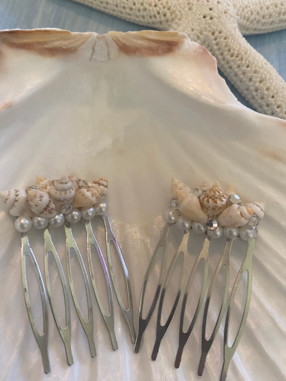 Silver Mermaid Hair Combs Natural Shells Pearls Embellished - Etsy