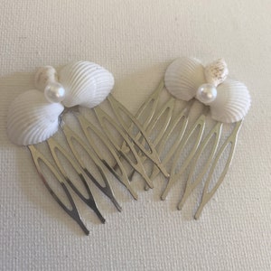 Silver Mermaid Hair Combs Set Natural Shells, Pearls Handmade Beach ...