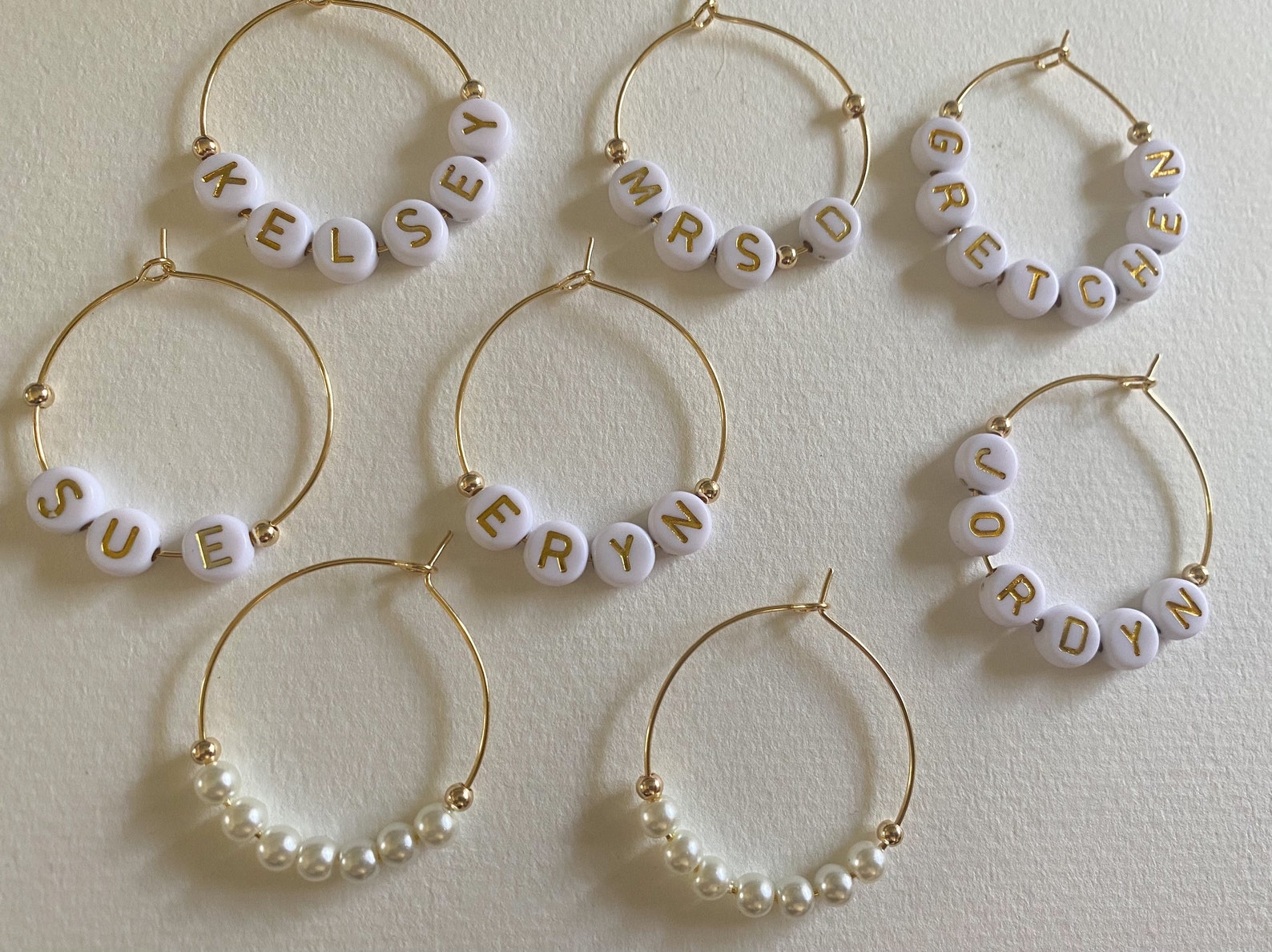 Personalized Wine Glass Charms: Gold Tone Name Hoops, Set of 6 - Etsy