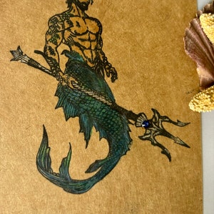 Handmade Merman Card, Merman Trident Ocean Theme Note Card, Colored ...