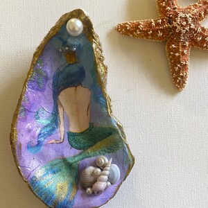 Mermaid Ring/trinket Holder, Decoupaged Oyster Shell Dish, Coastal ...