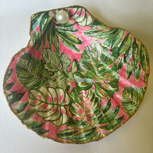 Monstera Leaf Ring Dish Trinket Holder Tommy Bahama Decoupaged Shell ...