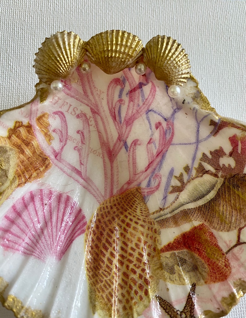 Sea Shells Ring Dish Decoupaged Scallop Shell Beach Decor Coastal Life ...