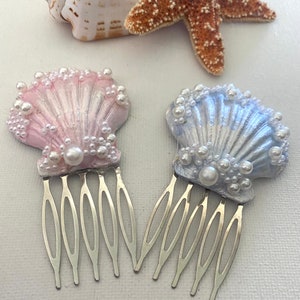 Seashell Hair Comb, Natural Shells, Painted, Pearls, Pink or Blue ...