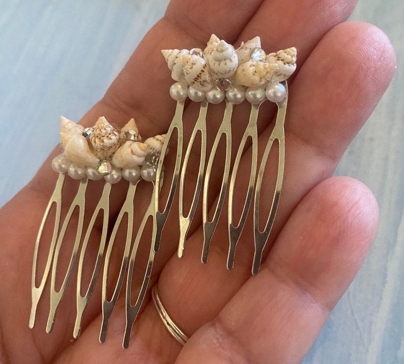 Silver Mermaid Hair Combs Natural Shells Pearls Embellished - Etsy