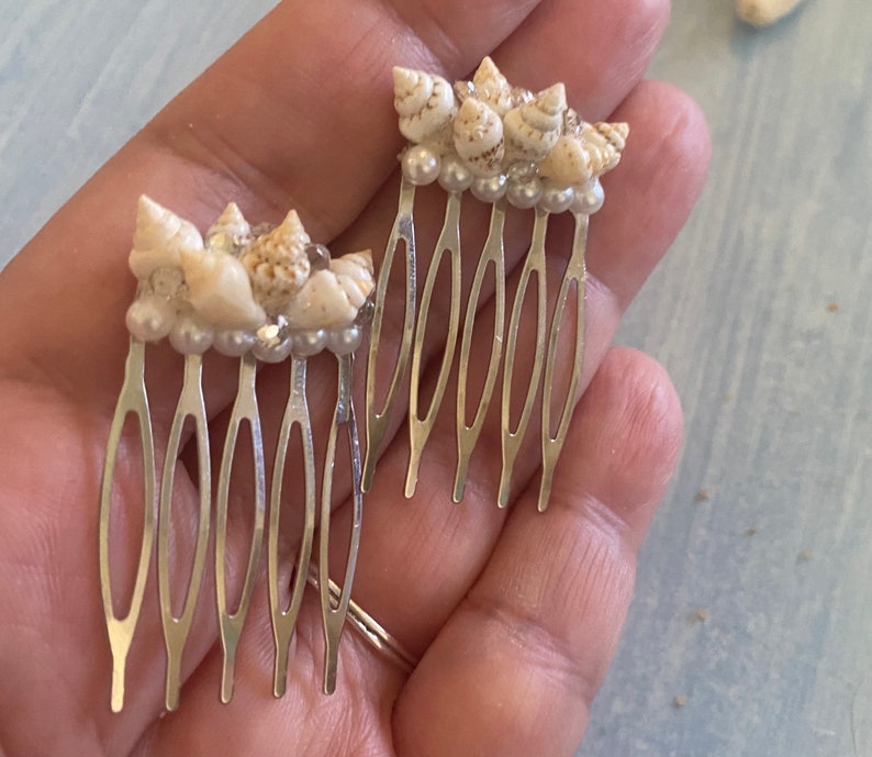 Silver Mermaid Hair Combs Natural Shells Pearls Embellished - Etsy