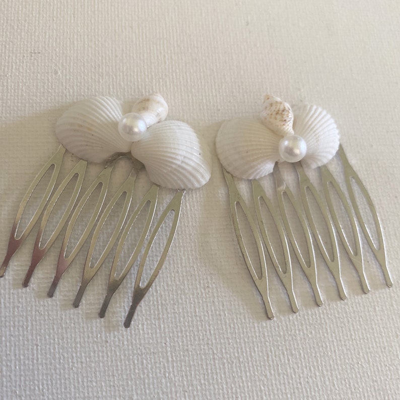 Silver Mermaid Hair Combs Set Natural Shells Pearls Handmade - Etsy