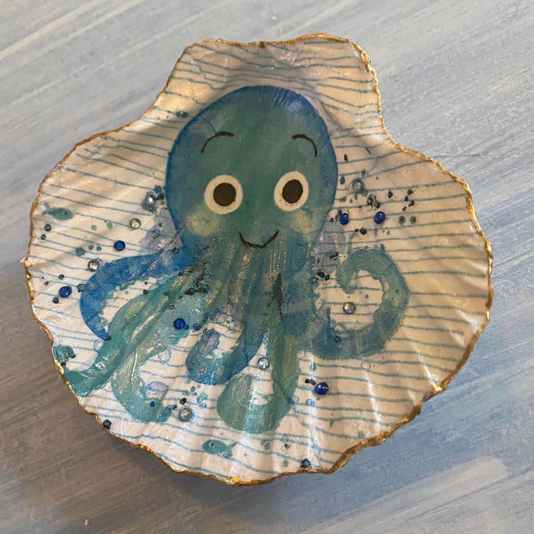 Blue Baby Octopus Shell Trinket Holder, Embellished With Rhinestones ...