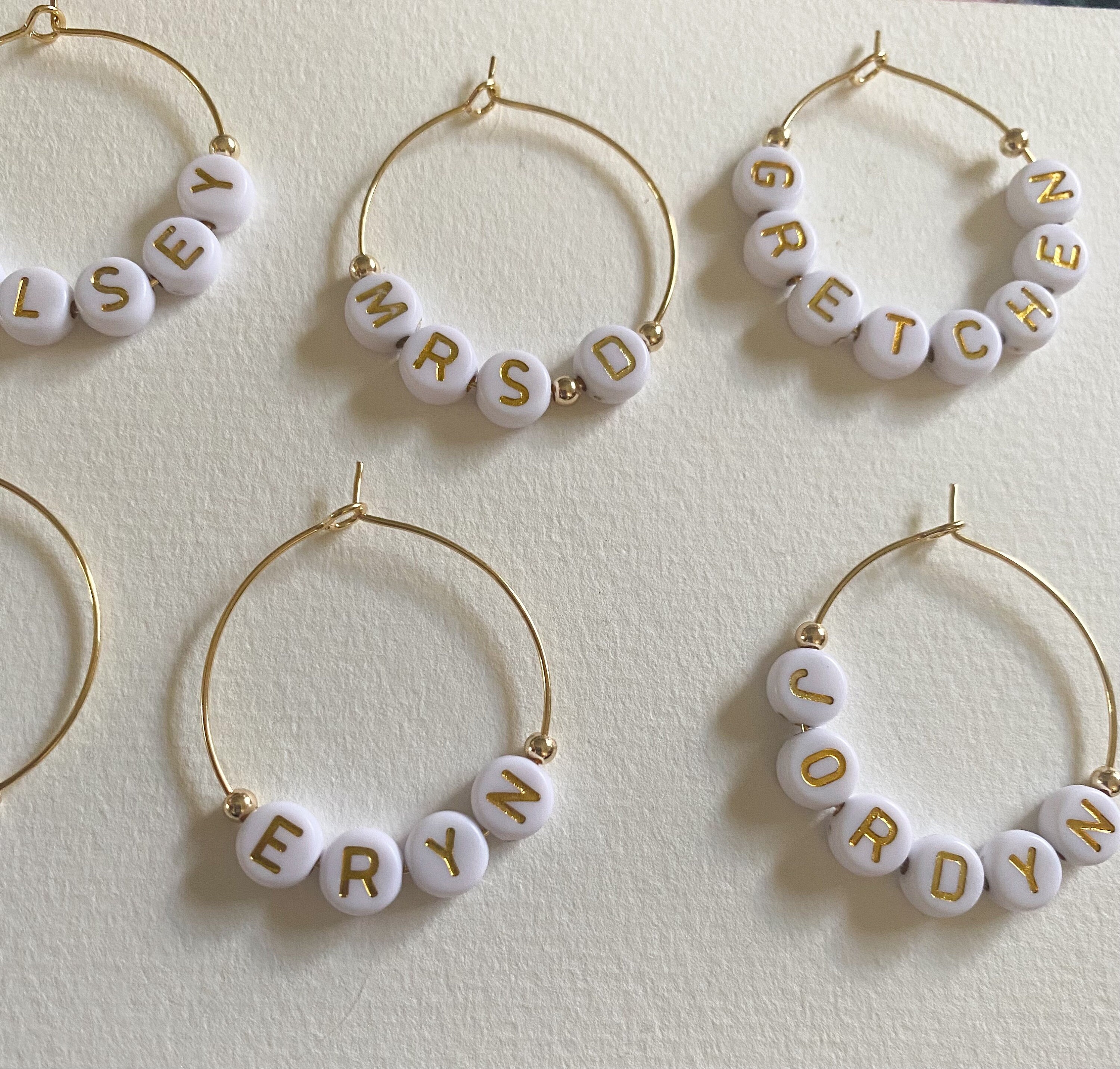 Personalized Wine Glass Charms: Gold Tone Name Hoops, Set of 6 - Etsy