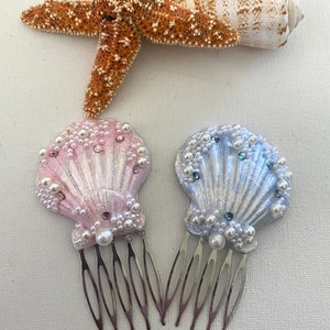 Seashell Hair Comb, Natural Shells, Painted, Pearls, Pink or Blue ...