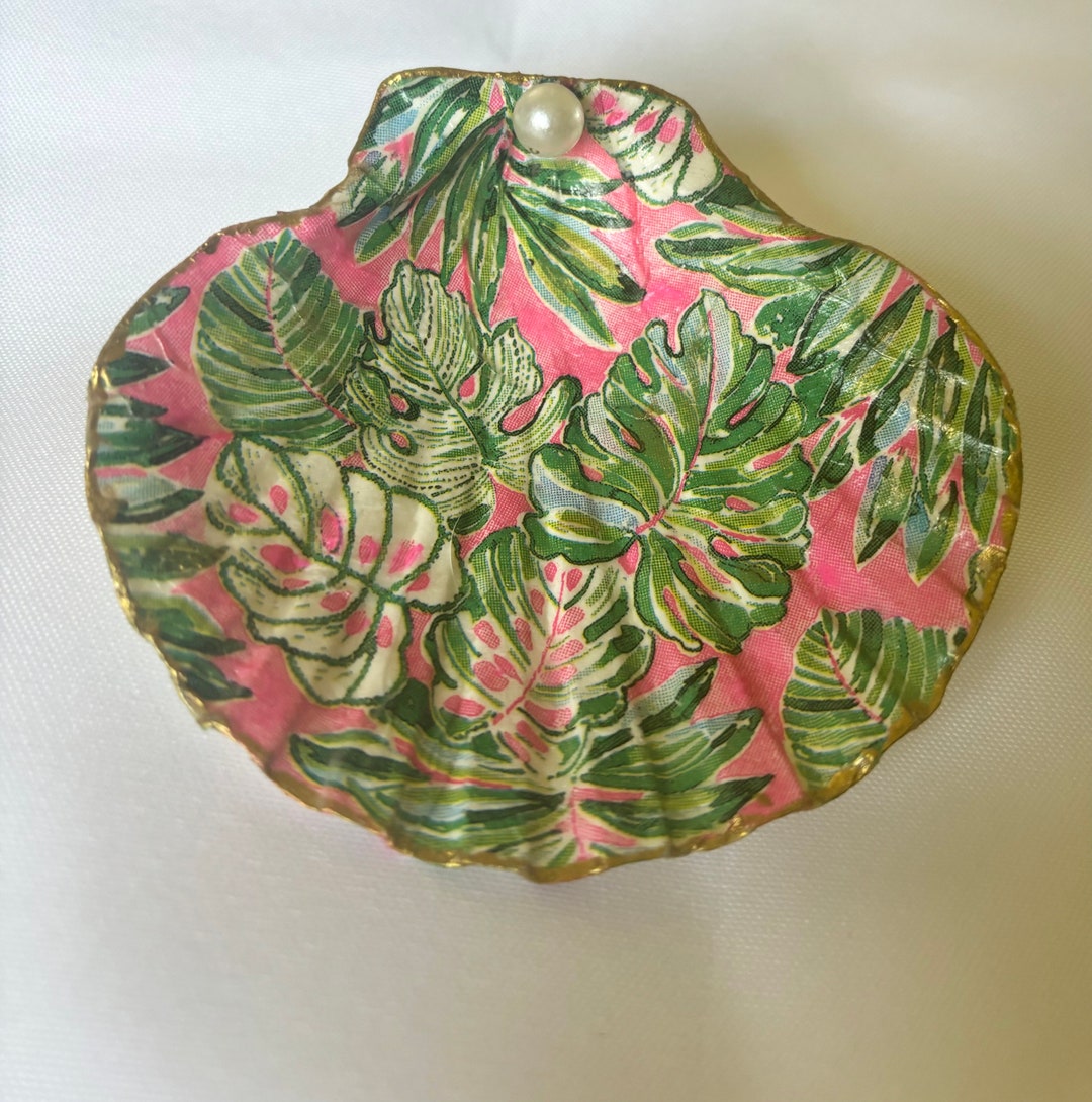 Monstera Leaf Ring Dish Trinket Holder Tommy Bahama Decoupaged Shell ...