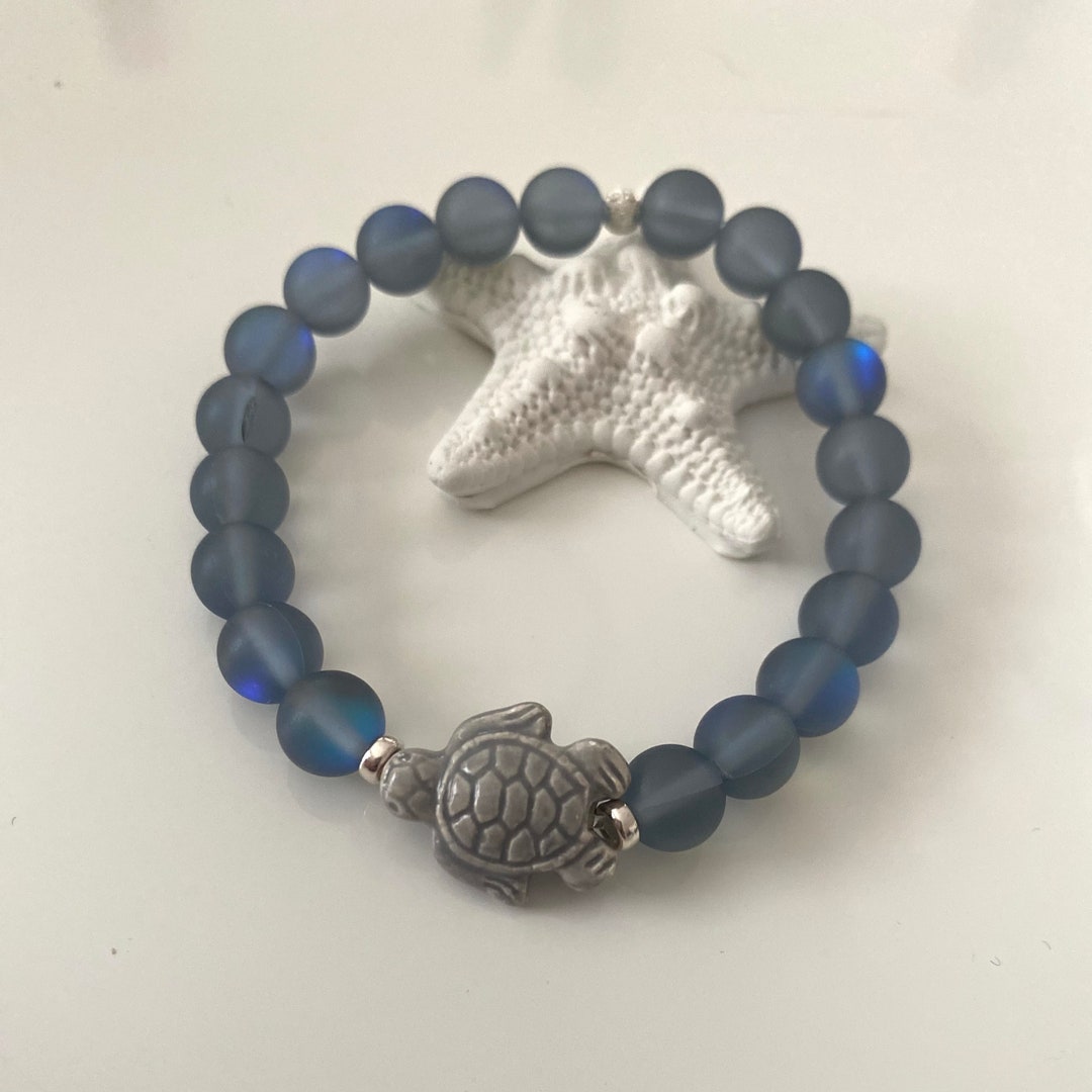 Matte Gray Moonstone Bracelet Gray Sea Ceramic Turtle - Etsy