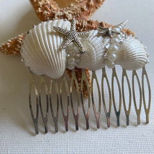 Seashell Hair Comb, With Silver Starfish and Pearls, Beach Theme ...