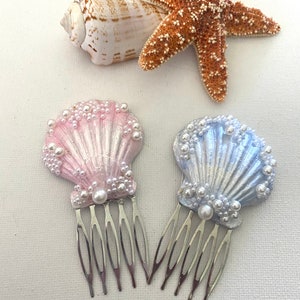 Seashell Hair Comb, Natural Shells, Painted, Pearls, Pink or Blue ...