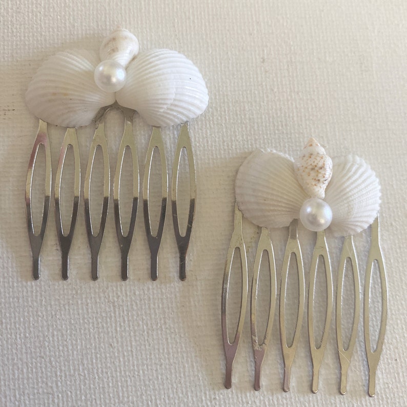 Silver Mermaid Hair Combs Set Natural Shells Pearls Handmade - Etsy