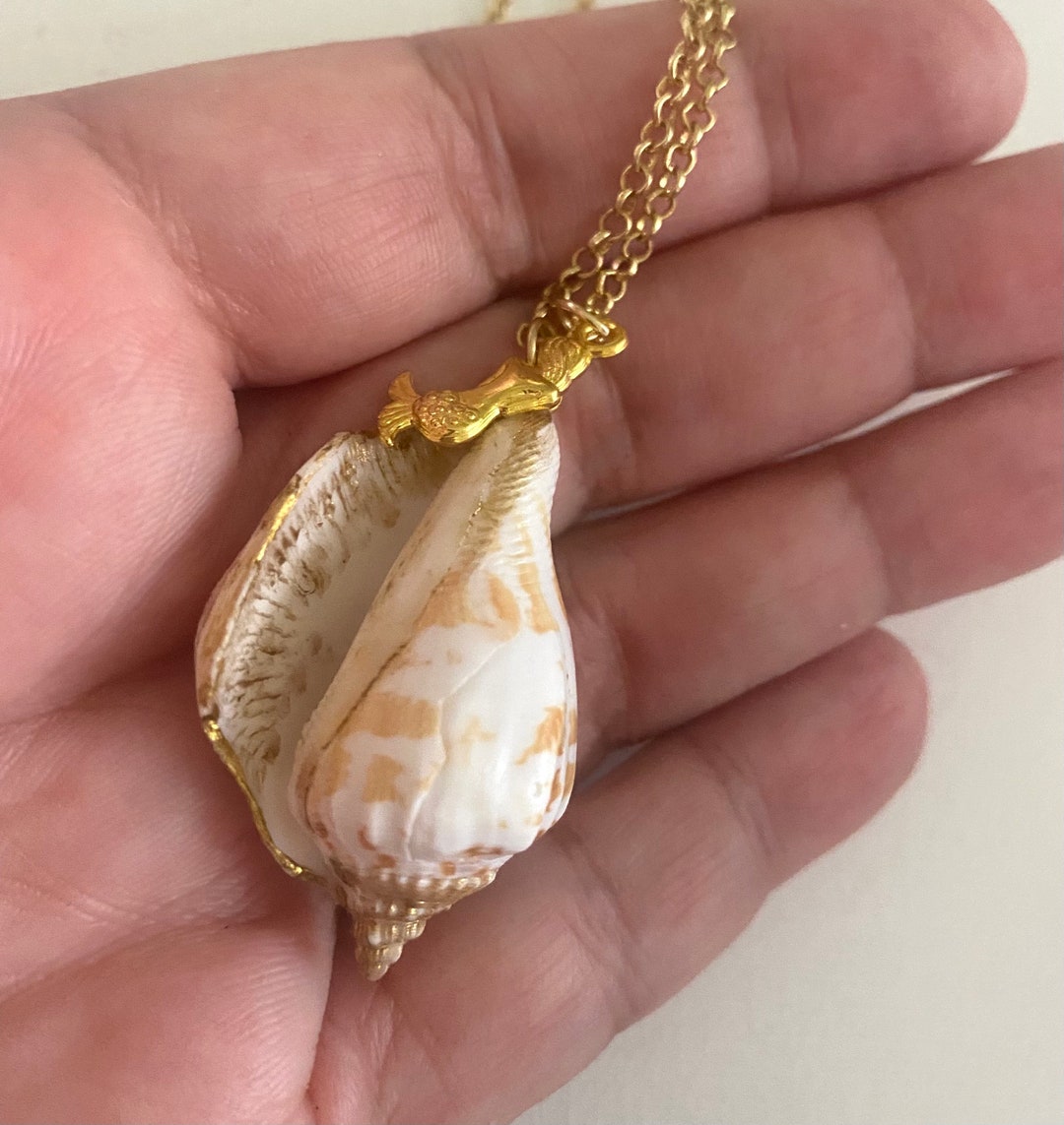 Seashell & Mermaid Charm Necklace, Gold Tone Ocean Jewelry 24” Chain ...