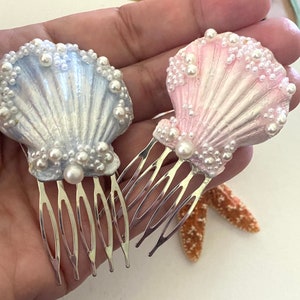 Seashell Hair Comb, Natural Shells, Painted, Pearls, Pink or Blue ...