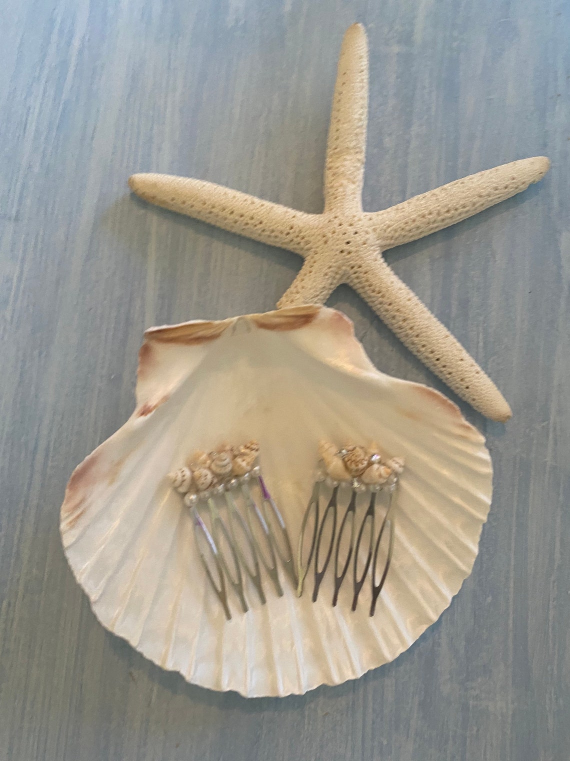 Silver Mermaid Hair Combs Natural Shells Pearls Embellished - Etsy