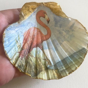 Flamingo Scallop Shell Ring Dish Jewelry/trinket Holder, Decoupaged ...
