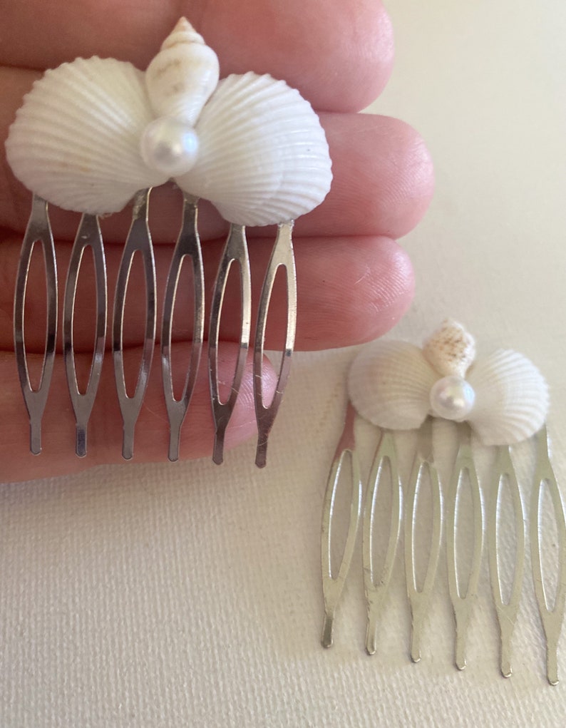 Silver Mermaid Hair Combs Set Natural Shells Pearls Handmade - Etsy